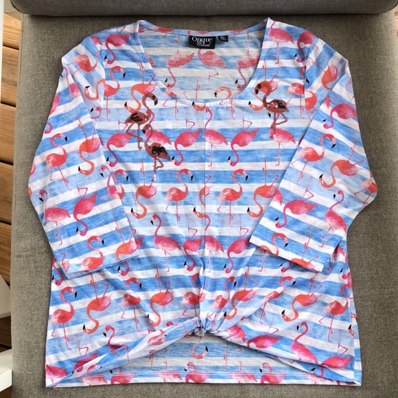 Onque Casuals | Tops | Worn Once Onque Casual Flamingo Twist Front Top ...